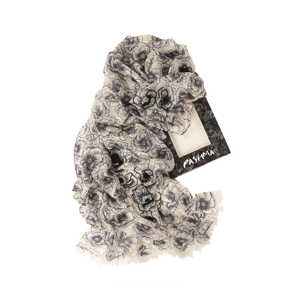 PASHMA OUTLINED FLOWER WITH 3D FLOWER EMB, PRINTED SHAWL - Temptations ...
